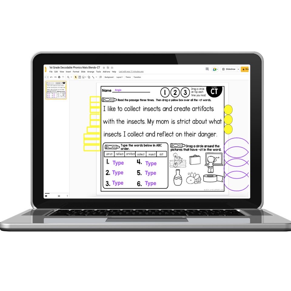 Digital 1st Grade Phonics Mats - Blends - CT - Lucky Little Learners