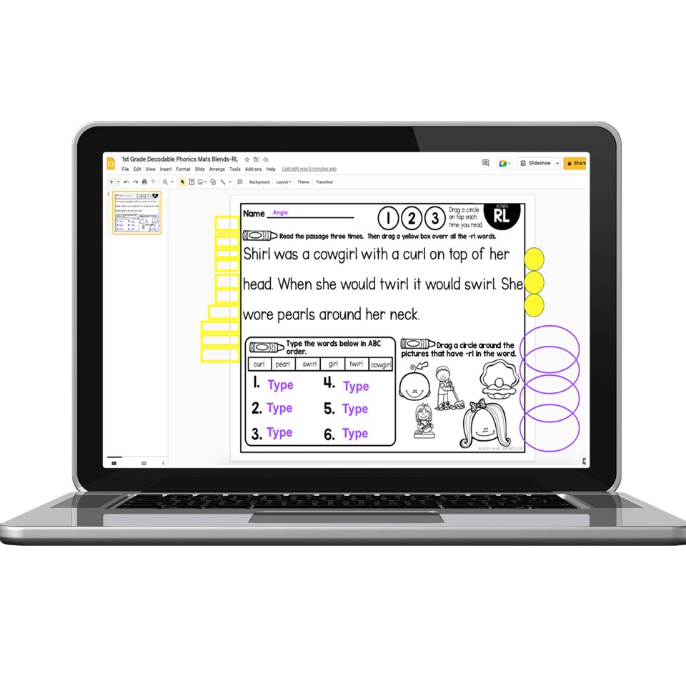 Digital 1st Grade Phonics Mats - Blends - RL - Lucky Little Learners