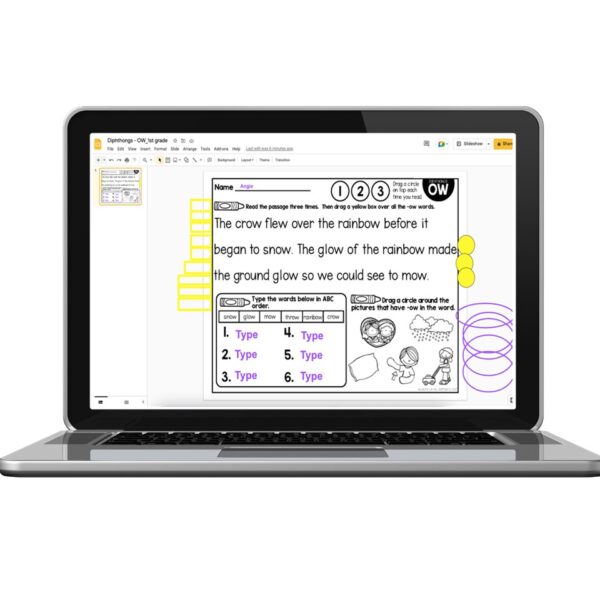 Digital 1st Grade Phonics Mats - Diphthongs - OW long O - Lucky Little ...