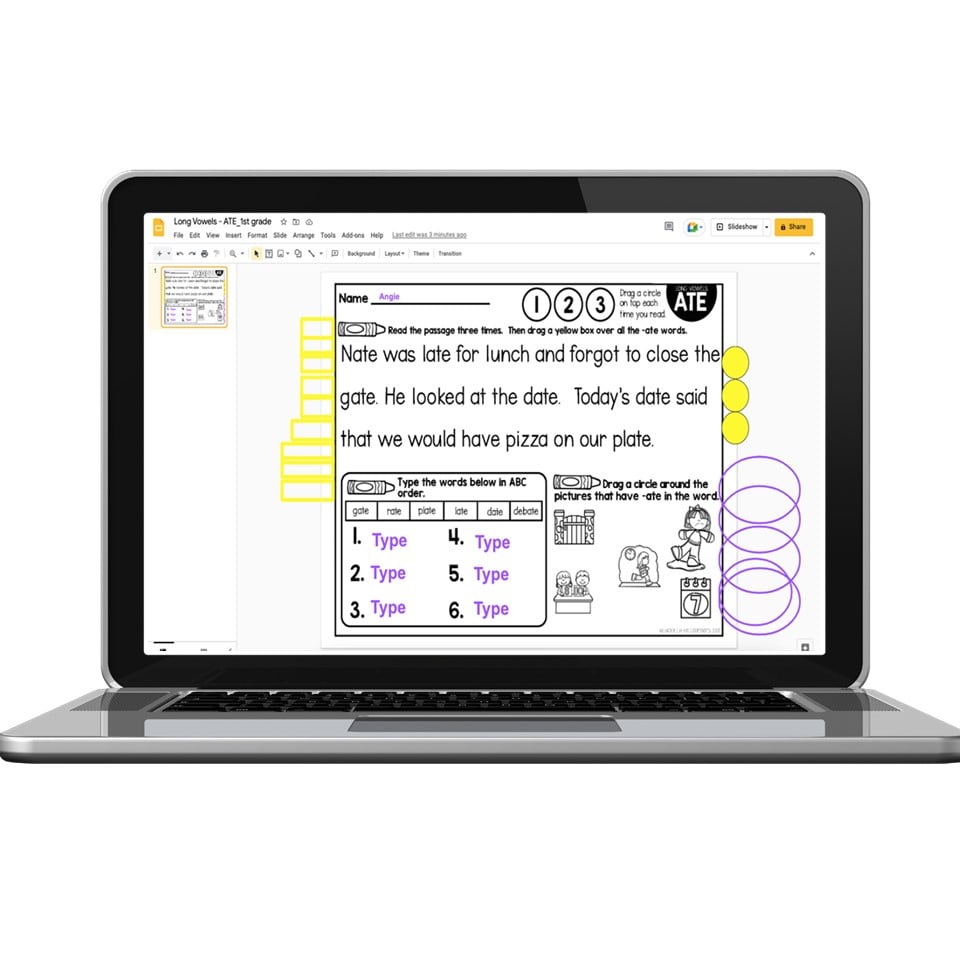 Digital 1st Grade Phonics Mats - Long Vowels - ATE - Lucky Little Learners