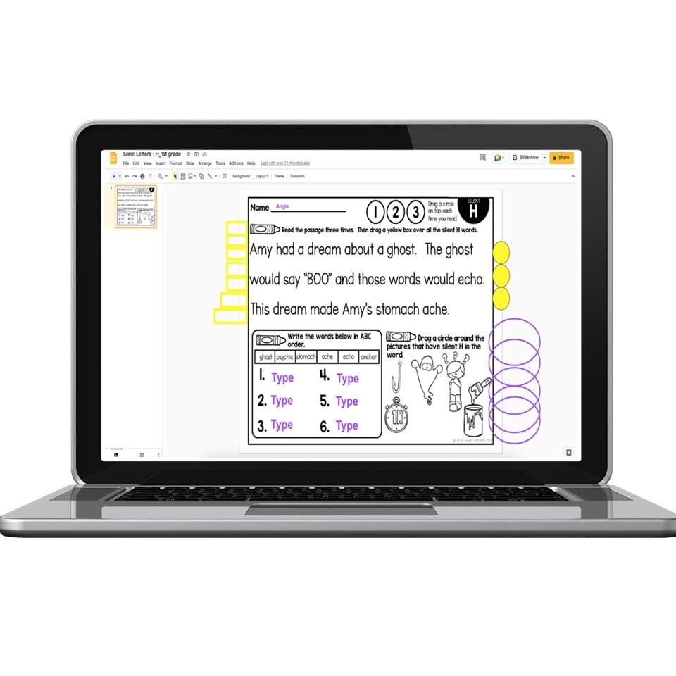 Digital 1st Grade Phonics Mats - Silent Letters - H - Lucky Little Learners