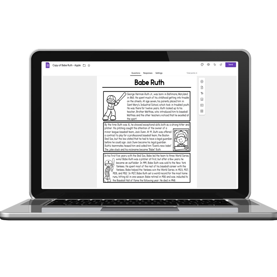 Digital 2nd Grade Reading Passages - Text Structures - Babe Ruth ...