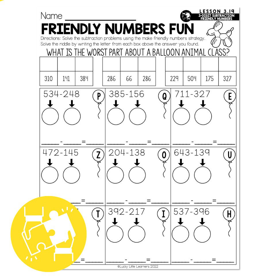 Lucky To Learn Math 3 Digit Subtraction Friendly Numbers Lesson 3 