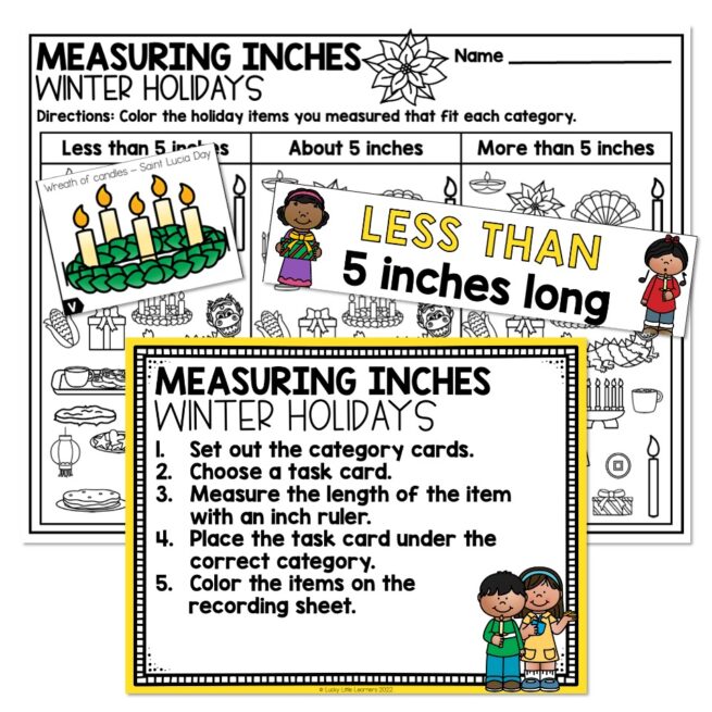 1st Grade December Math Center - Winter Holidays - Measuring Inches ...