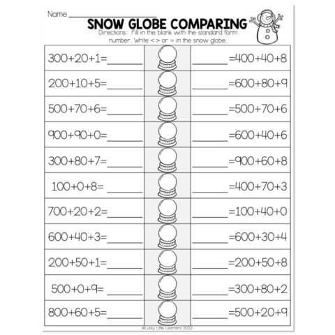 Classroom Transformation - Snow Globe - Number Comparing Worksheet ...