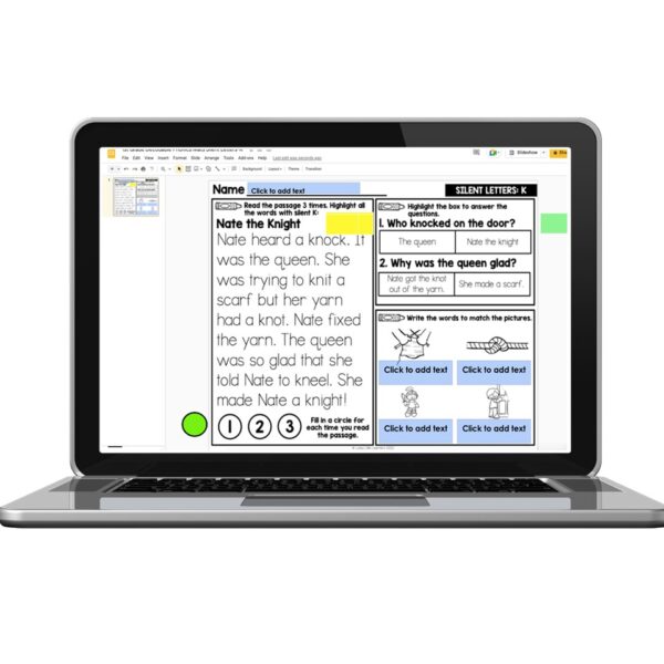 Digital 1st Grade Decodable Phonics Passages - Silent Letters - K ...