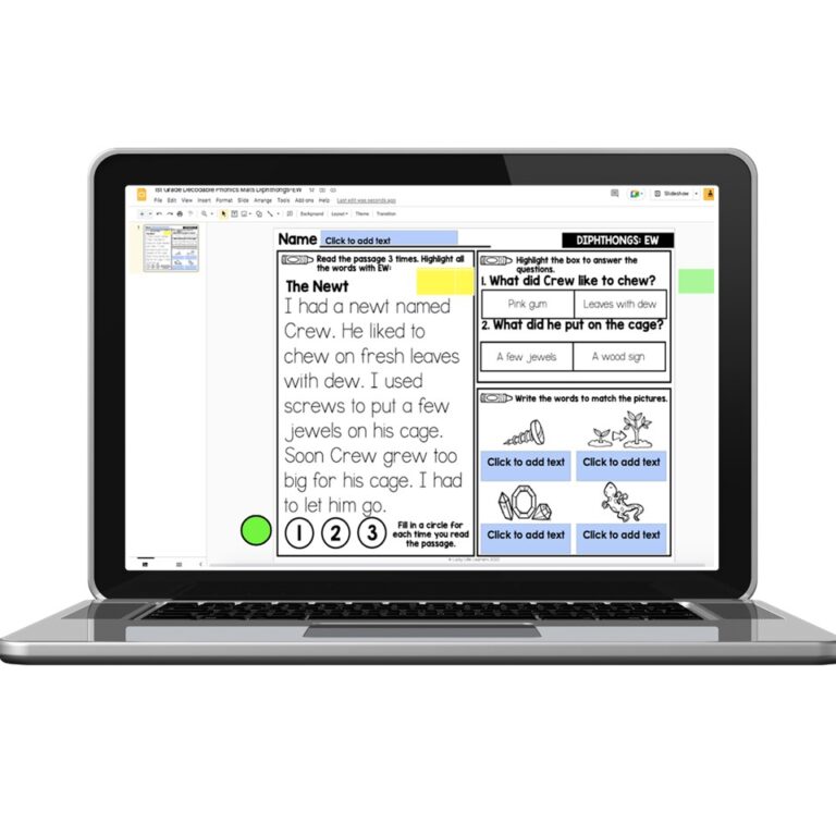 Digital 1st Grade Decodable Phonics Passages - Diphthongs - EW - Lucky ...