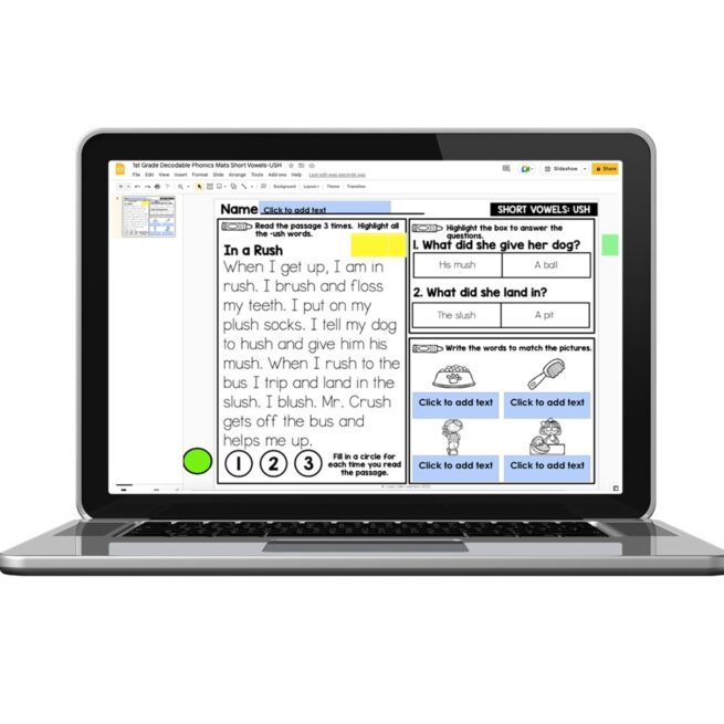 Digital 1st Grade Decodable Phonics Passages - Short Vowels - USH ...