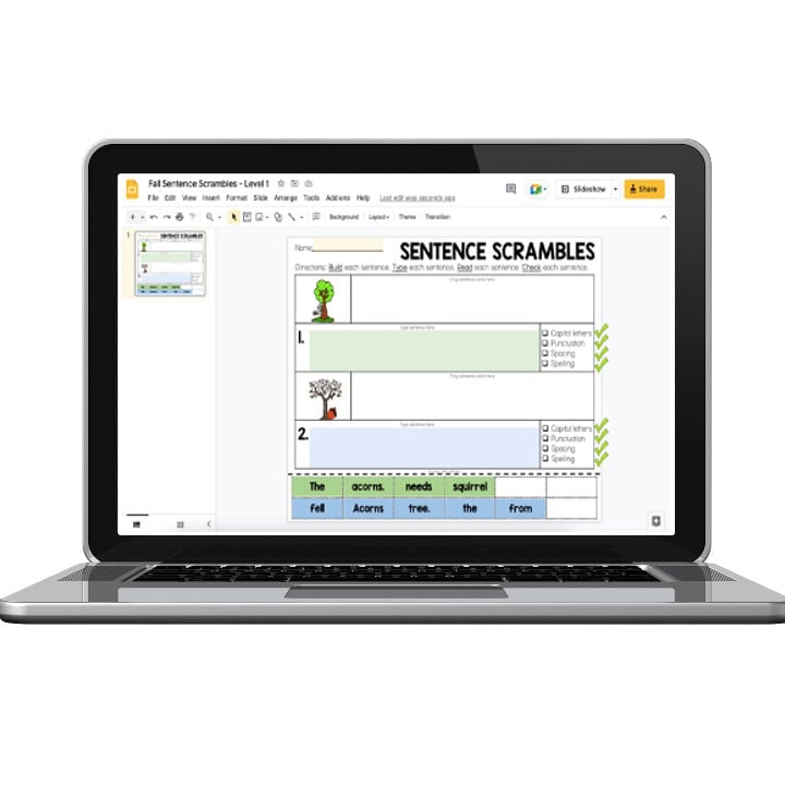 Digital Fall Sentence Scrambles - Level 1 - Page 5 - Lucky Little Learners