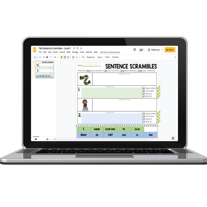 Digital Fall Sentence Scrambles - Level 1 - Page 6 - Lucky Little Learners