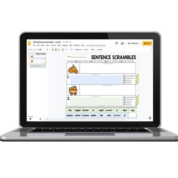 Digital Fall Sentence Scrambles - Level 2 - Page 18 - Lucky Little Learners