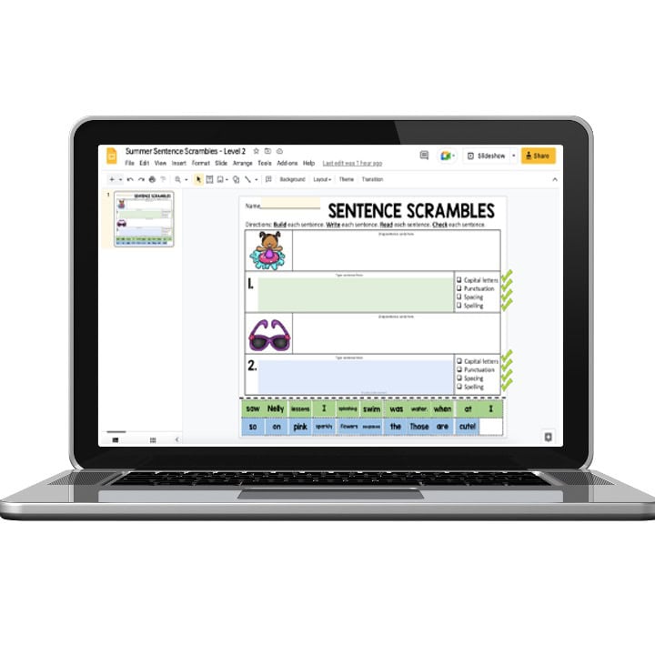 Digital Summer Sentence Scrambles - Level 2 - Page 22 - Lucky Little ...