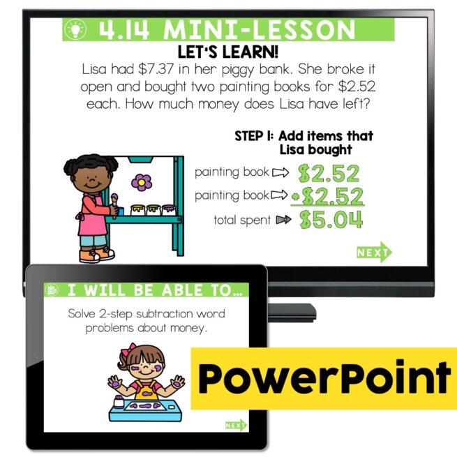 Lucky To Learn Math Two Step Subtraction Money Word Problems Lesson 