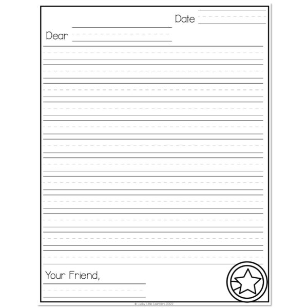 Pen Pal Pack - Letter Writing Page - Option 4 - Lucky Little Learners