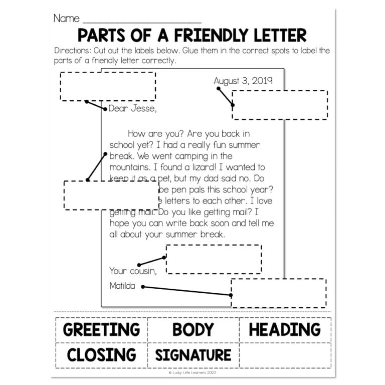 Pen Pal Pack - Parts of a Letter - Lucky Little Learners