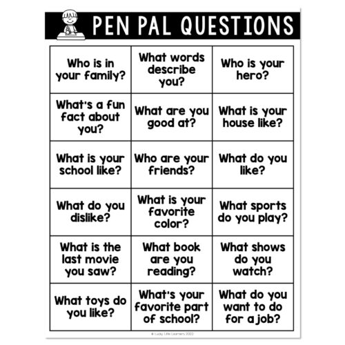 Pen Pal Pack - Pen Pal Questions - Lucky Little Learners