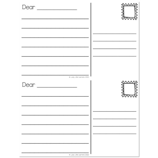 Pen Pal Pack - Post Card Templates - Lucky Little Learners