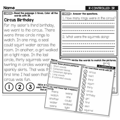 2nd Grade Decodable Phonics Passage - R-Controlled - IR - Lucky Little ...