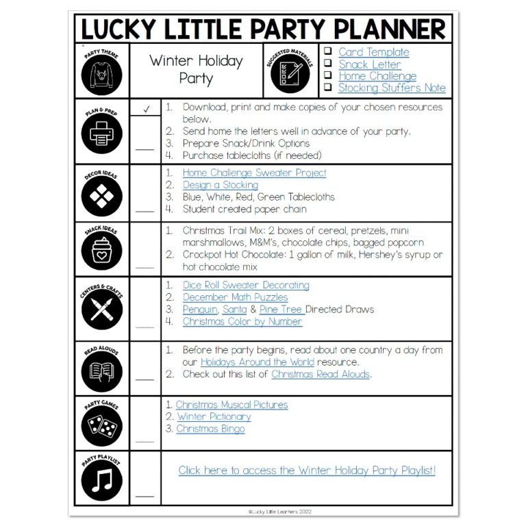 Completed Winter Holiday Party Plan - Lucky Little Learners