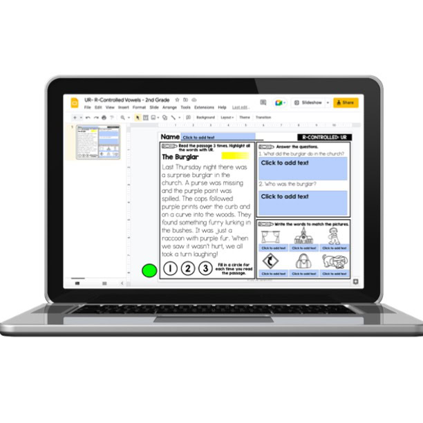 Digital 2nd Grade Decodable Phonics Passages - R-Controlled Vowels - UR ...