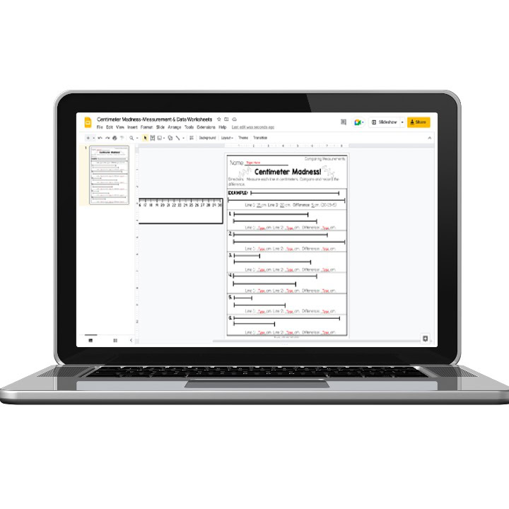 Digital 2nd Grade Math Worksheets - Measurement - Centimeter Madness ...