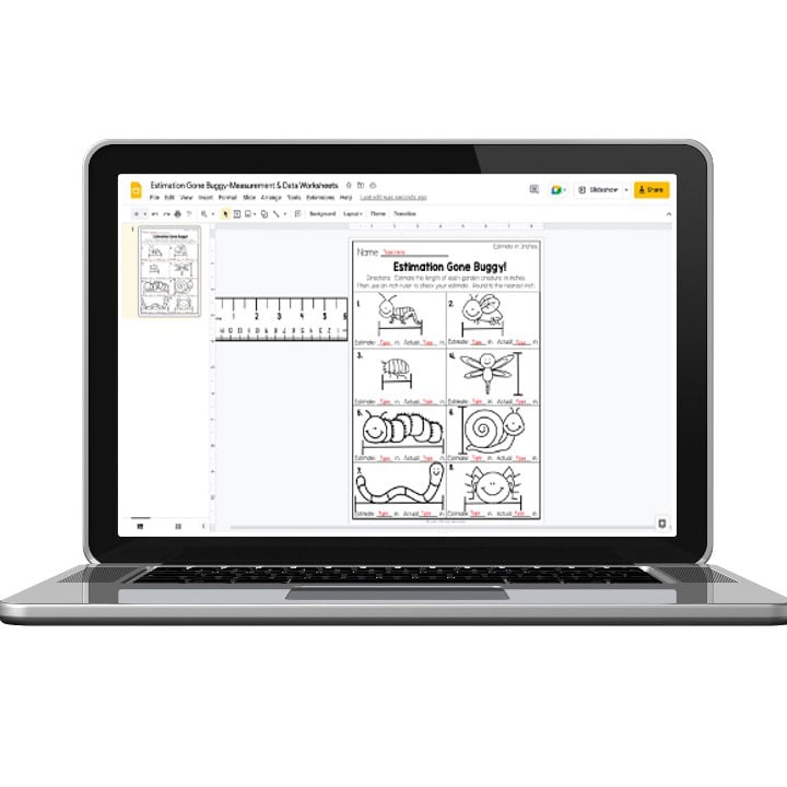 Digital 2nd Grade Math Worksheets - Measurement - Estimation Gone Buggy ...