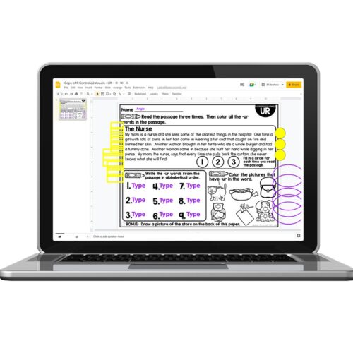 Digital 2nd Grade Phonics Mats - R-Controlled Vowels - UR - Lucky ...