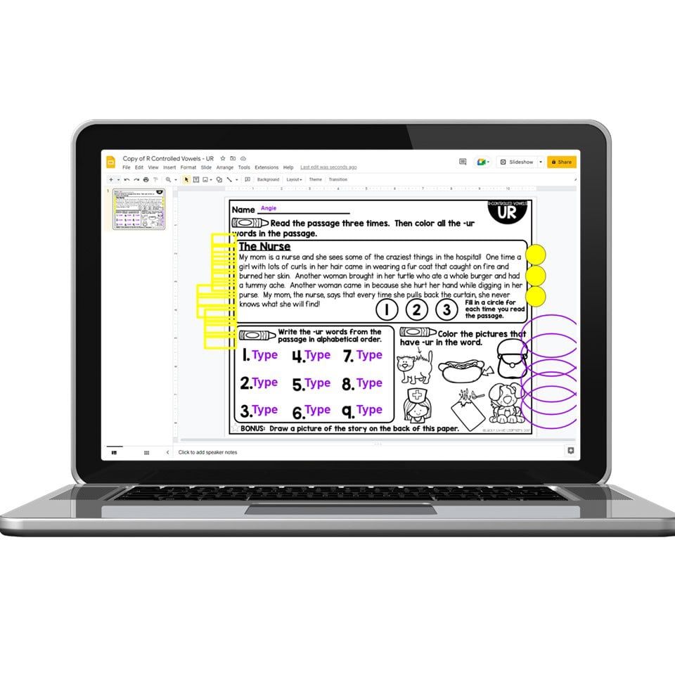 Digital 2nd Grade Phonics Mats - R-Controlled Vowels - UR - Lucky ...