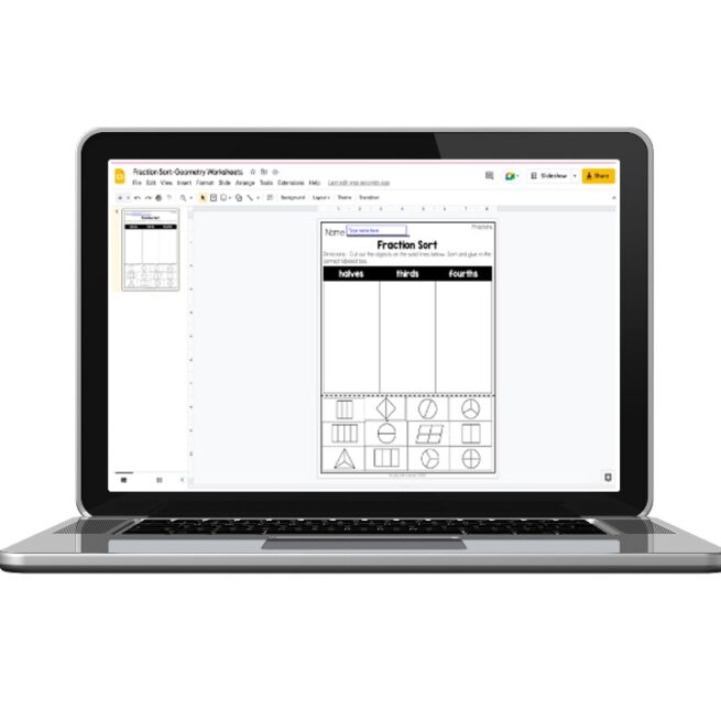 Digital Math Worksheets - Geometry - Fraction Sort - Lucky Little Learners