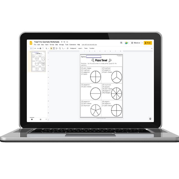 Digital Math Worksheets - Geometry - Pizza Time - Lucky Little Learners