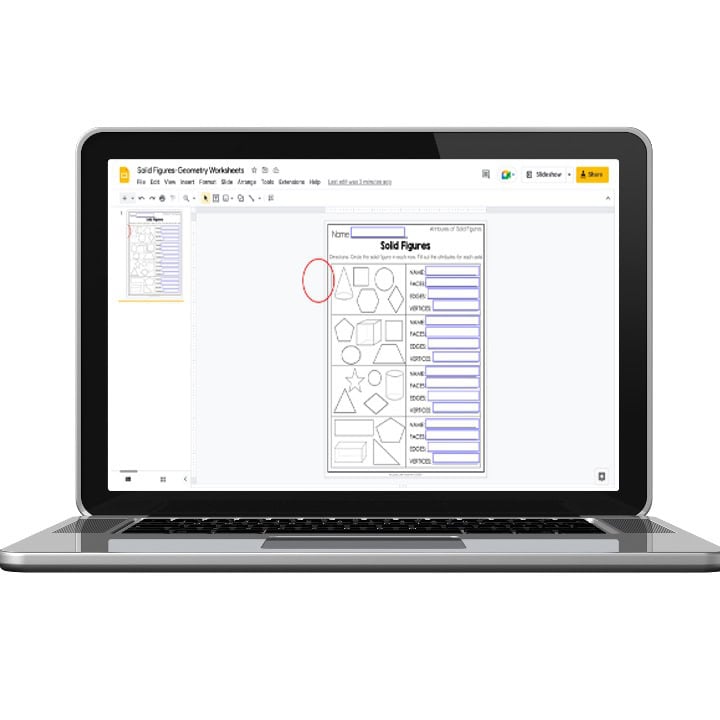 Digital Math Worksheets - Geometry - Solid Figures - Lucky Little Learners