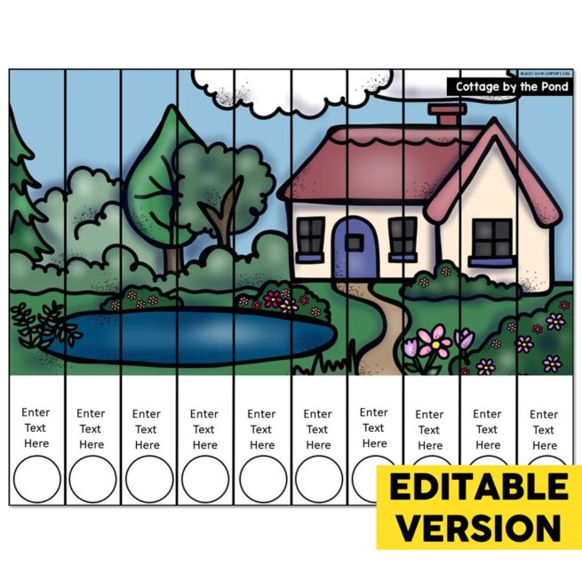 Editable April Math Puzzle - Cottage by the Pond - Lucky Little Learners