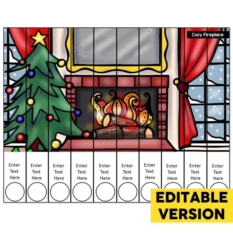 Editable December Math Puzzle – Cozy Fireplace - Lucky Little Learners