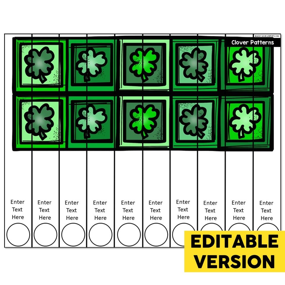 Editable March Math Puzzle – Clover Patterns - Lucky Little Learners