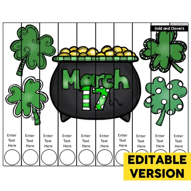 Editable March Math Puzzle – Gold and Clovers - Lucky Little Learners