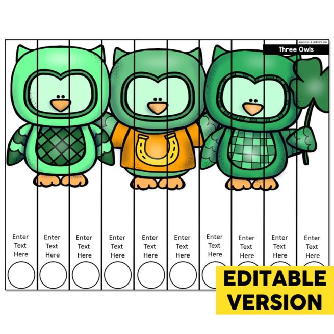 Editable March Math Puzzle – Three Owls - Lucky Little Learners