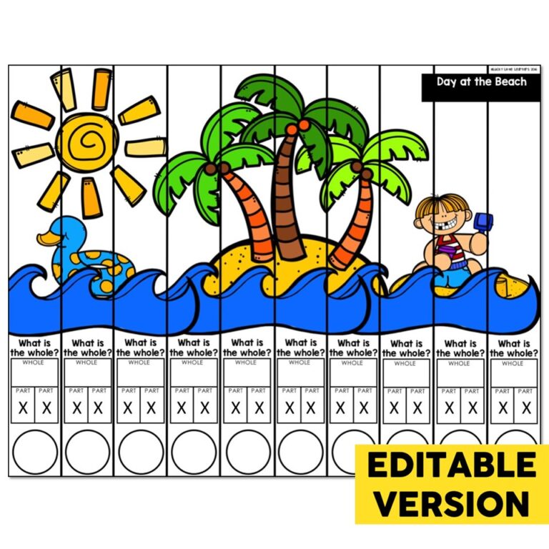 Editable May Math Puzzle – Day at the Beach - Part Part Whole - Lucky ...