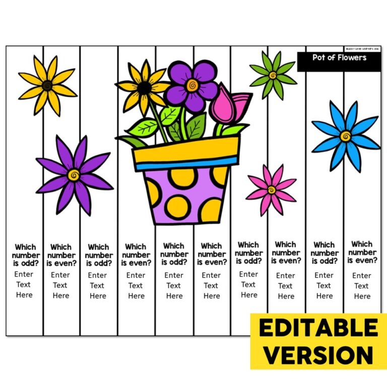 Editable May Math Puzzle – Pot of Flowers - Even & Odd - Lucky Little ...