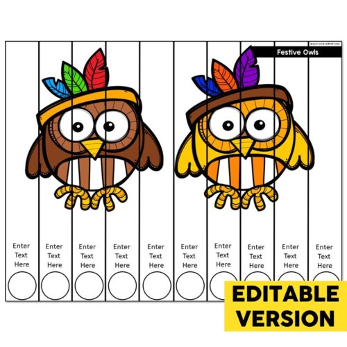 Editable November Math Puzzle – Festive Owls - Lucky Little Learners