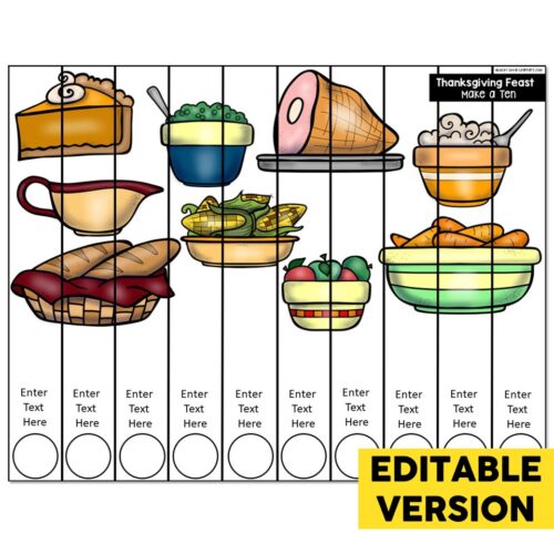 Editable November Math Puzzle – Thanksgiving Feast - Make a Ten - Lucky ...