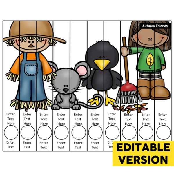 Editable October Math Puzzle – Autumn Friends - Lucky Little Learners
