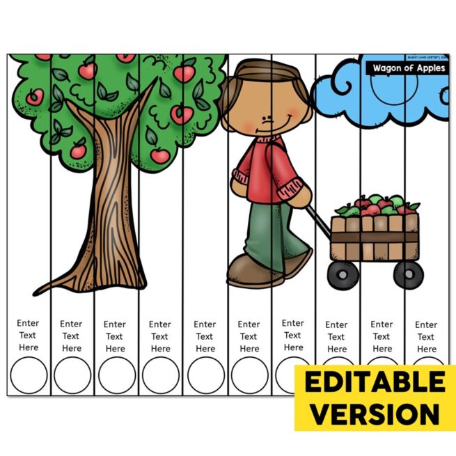 Editable September Math Puzzle – Wagon of Apples - Lucky Little Learners