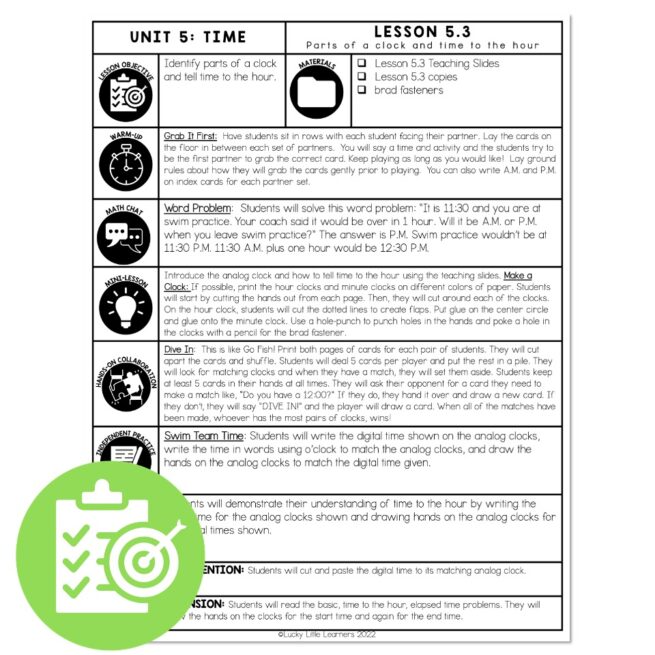Lucky To Learn Math Lesson 5 3 Time To The Hour Lesson Plan Lucky To Learn Math Lesson 5 3 Time To The Hour Lesson Plan