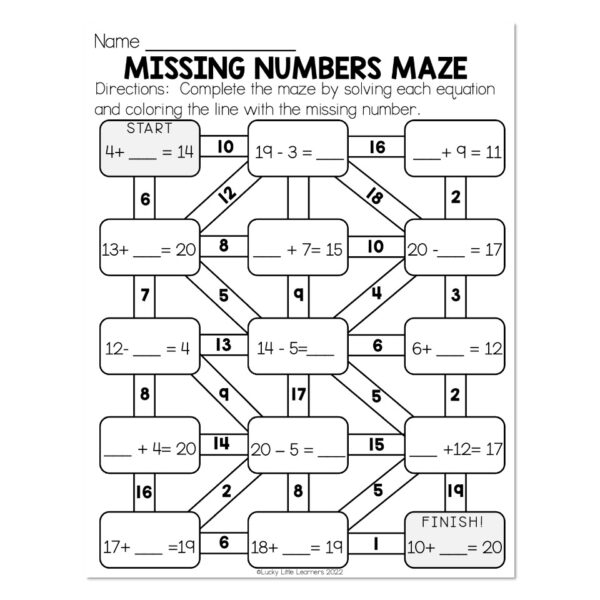 Math - Find the Missing Number - Missing Numbers Maze Editable - Lucky ...