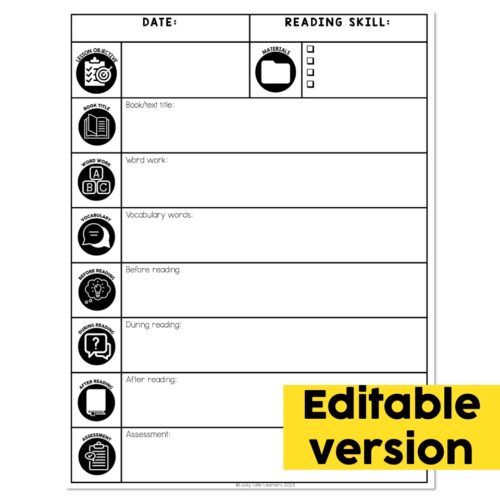 Editable Reading Lesson Plan Template - Lucky Little Learners