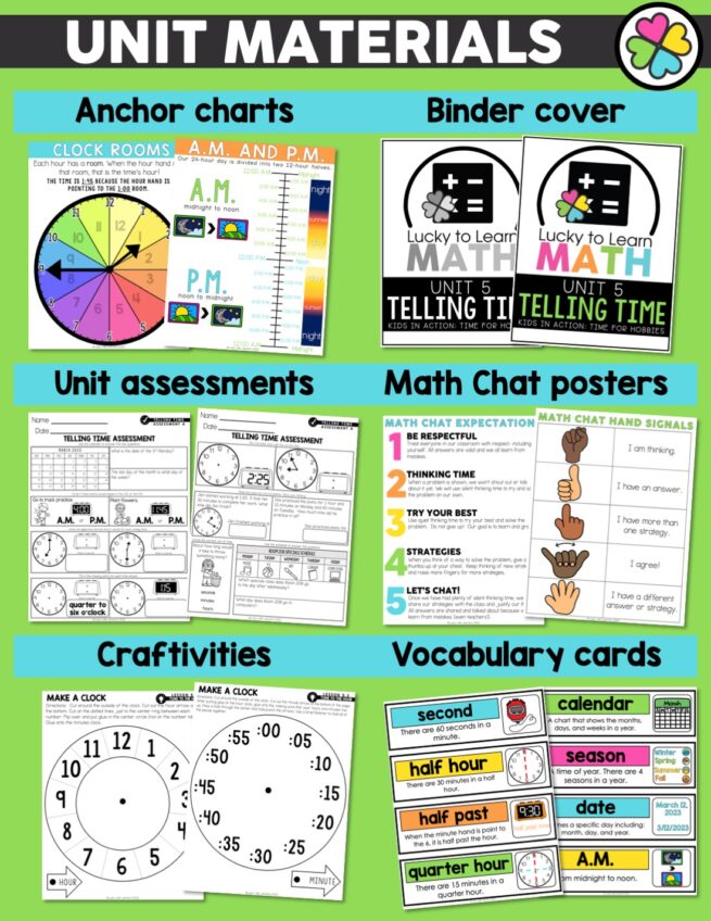 Telling Time Math Unit - Lucky Little Learners