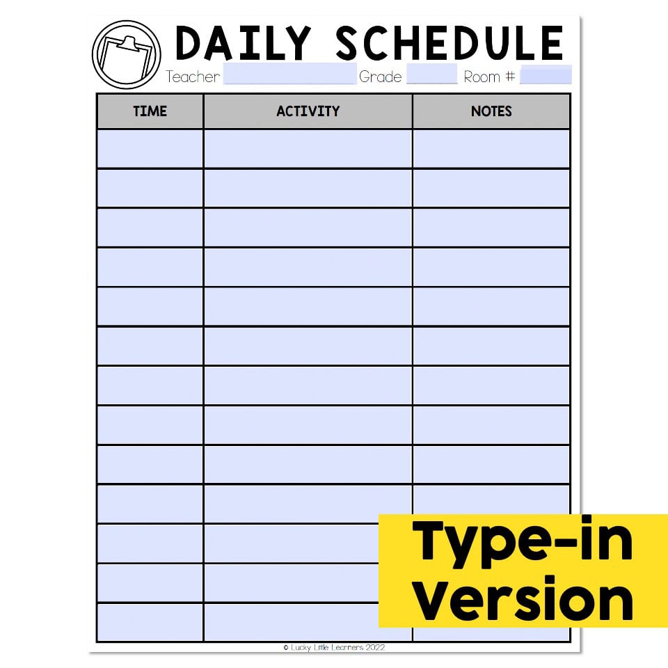 Sub Plans - Substitute Binder and Materials - Type-in PDF - Lucky ...