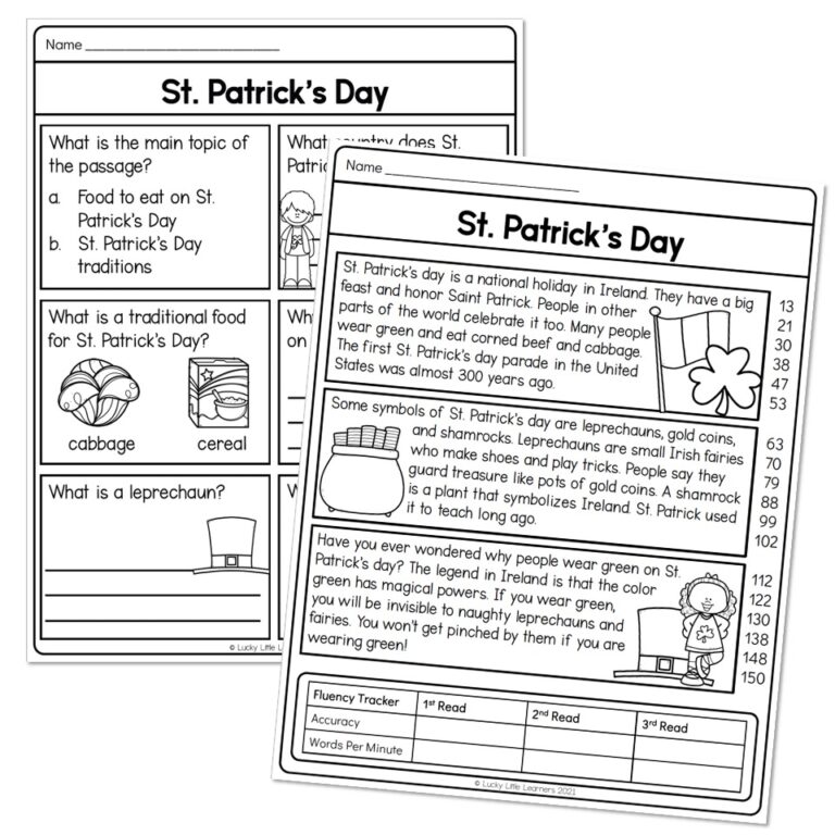 Spring Pack - St. Patrick's Day - Reading Passage - Lucky Little Learners
