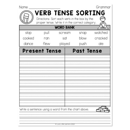 Sub Plans - End of Year - Grammar - Verb Tense Sorting - Lucky Little ...