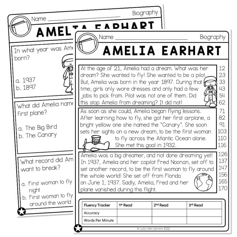 Sub Plans - End of Year - Reading Passage - Amelia Earhart - Below ...